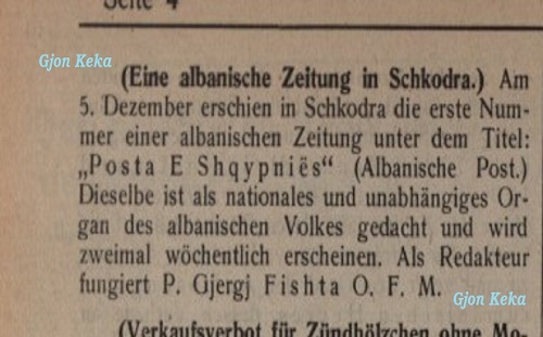 Gjon Keka: Gjergj Fishta në shtypin austriak, 1917